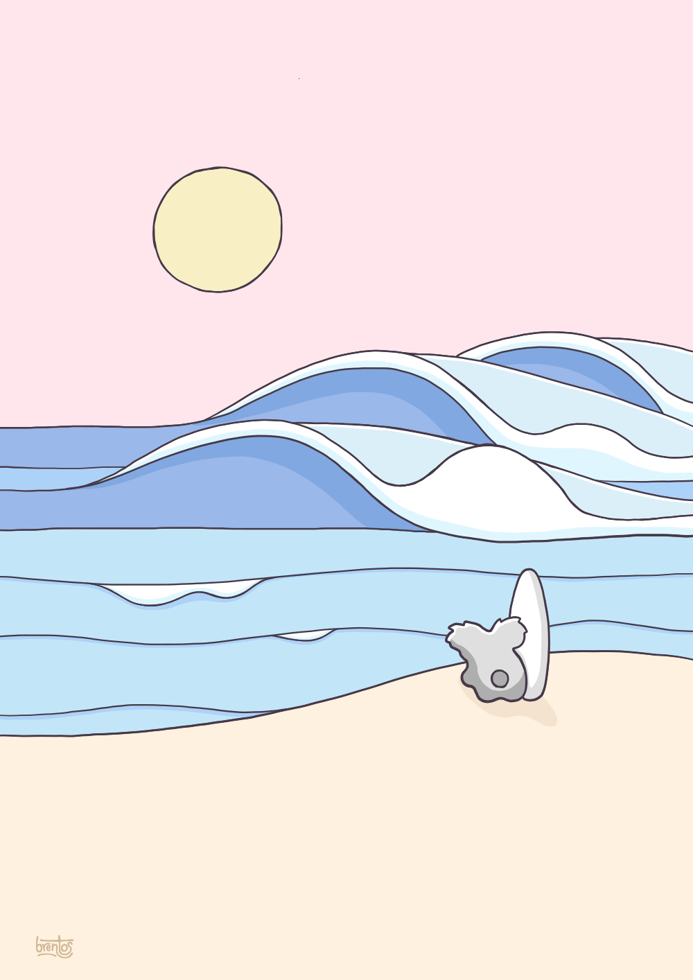 Surfing Koala and Waves Timing Sets Art Print - Brentos