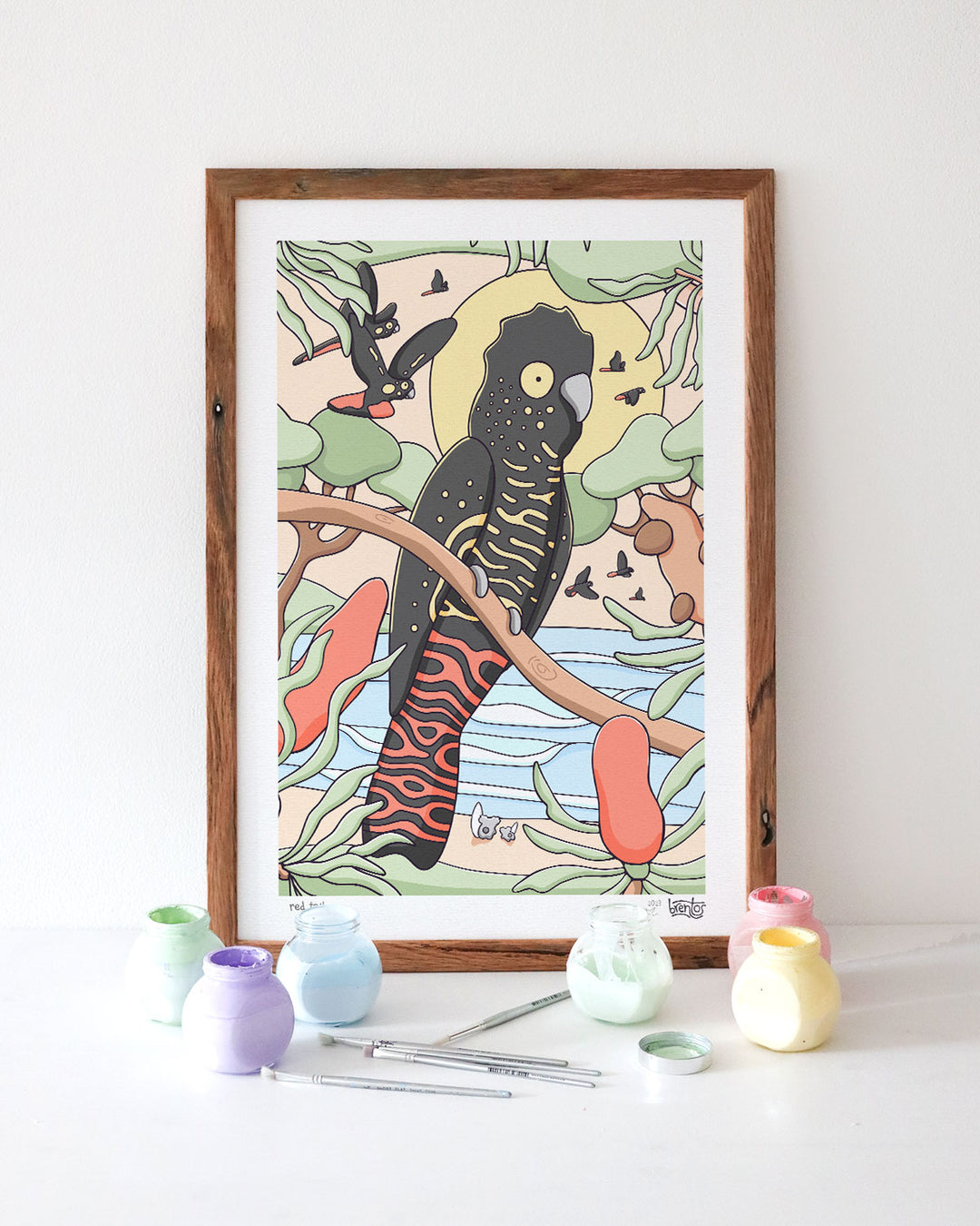 Red-Tailed Black Cockatoo on a Beach Art by Brentos