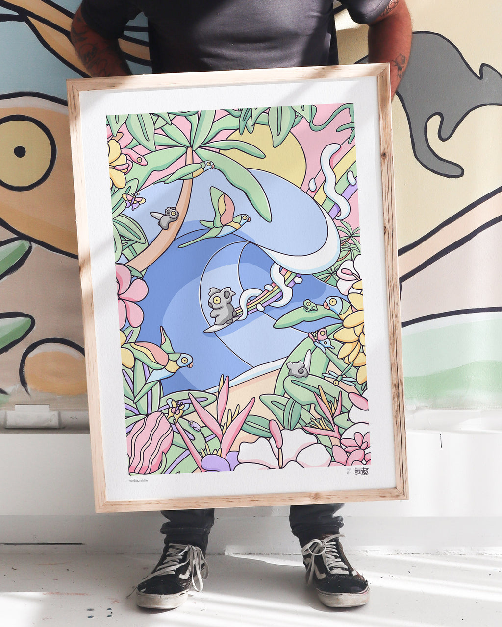 Rainbow Stylin Surfing Koala Art Print - Brentos
