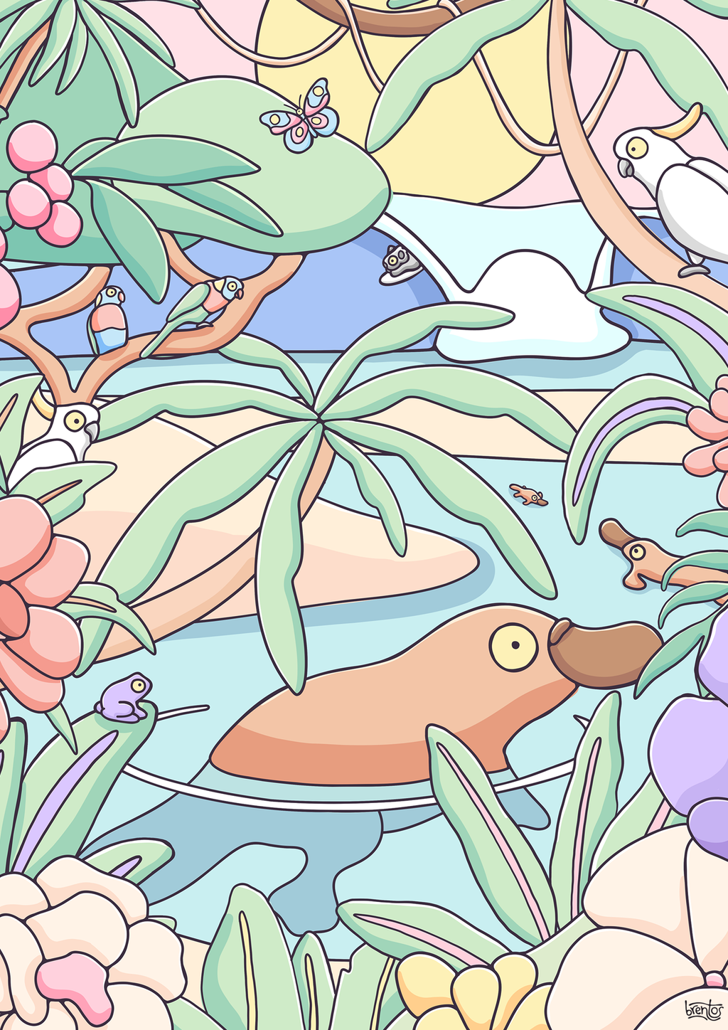 Platypus Tropical Paradise Beach Art Print - Brentos