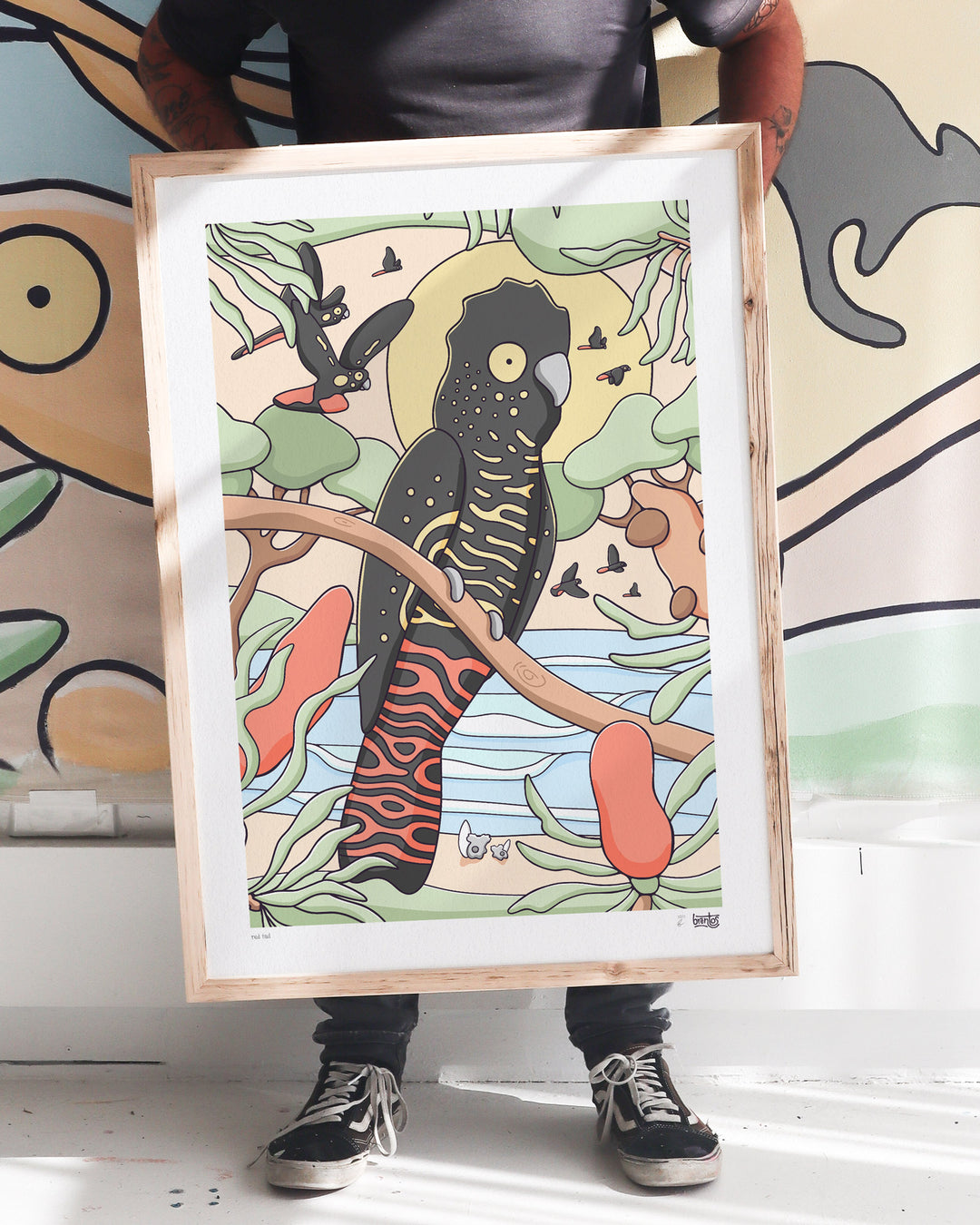 Red-Tailed Black Cockatoo on a Beach Art by Brentos