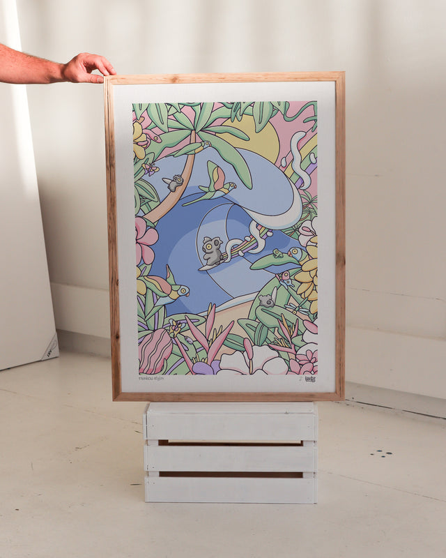 Rainbow Stylin Surfing Koala Art Print - Brentos