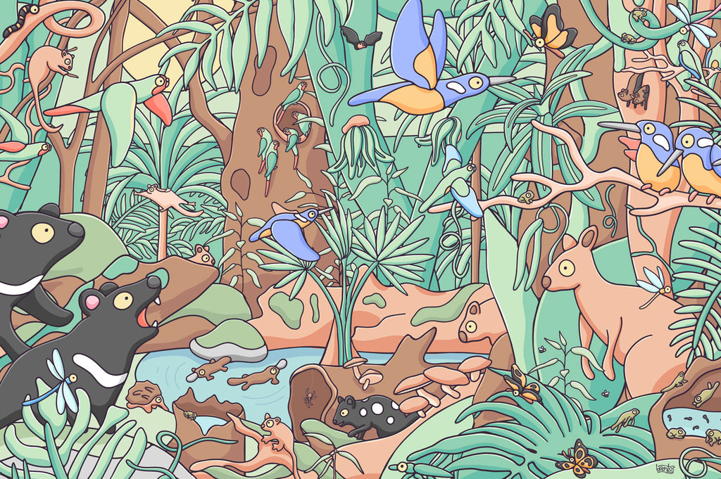 Seek and Find Temperate Rainforests Art Print - Brentos