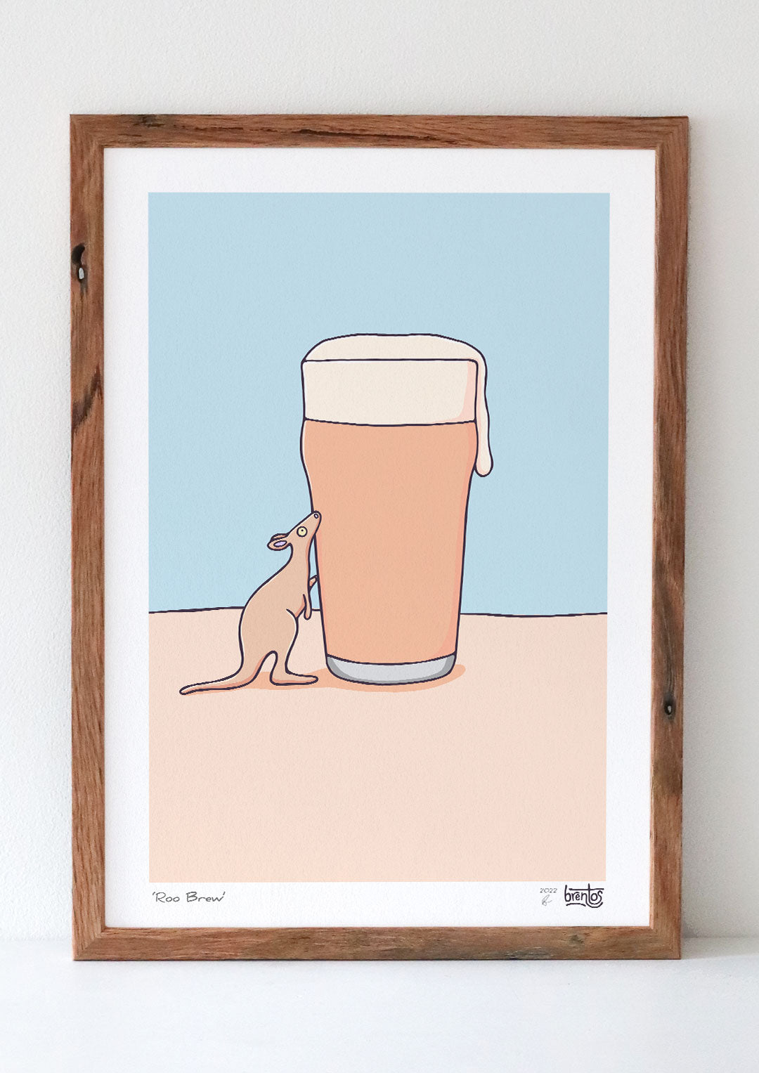 Roo Brew Kangaroo Beer Art Print - Brentos